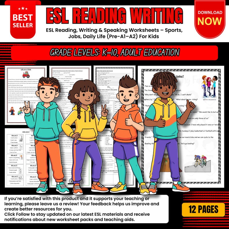 ESL Reading, Writing & Speaking Worksheets – Sports, Jobs, Daily Life ...