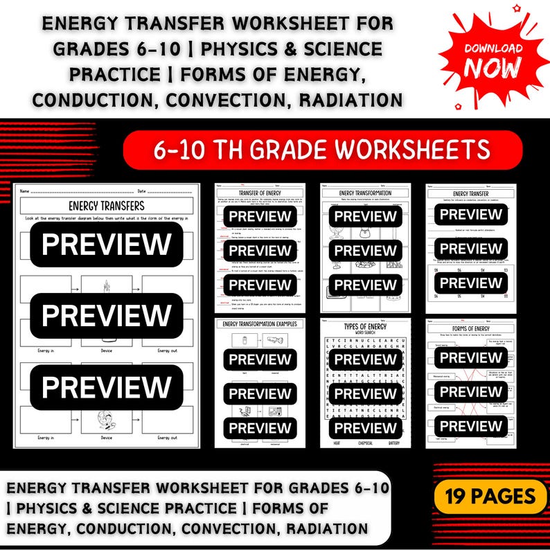 Energy Transfer Worksheet: Physics Study Guide, Grades 6-10 (digital ...
