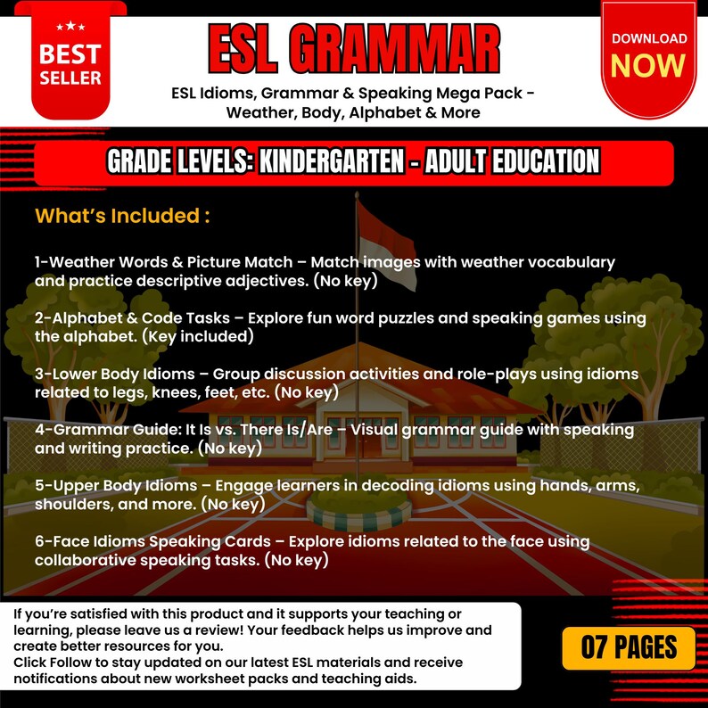 ESL Idioms, Grammar & Speaking Mega Pack - Weather Body Alphabet Learn ...