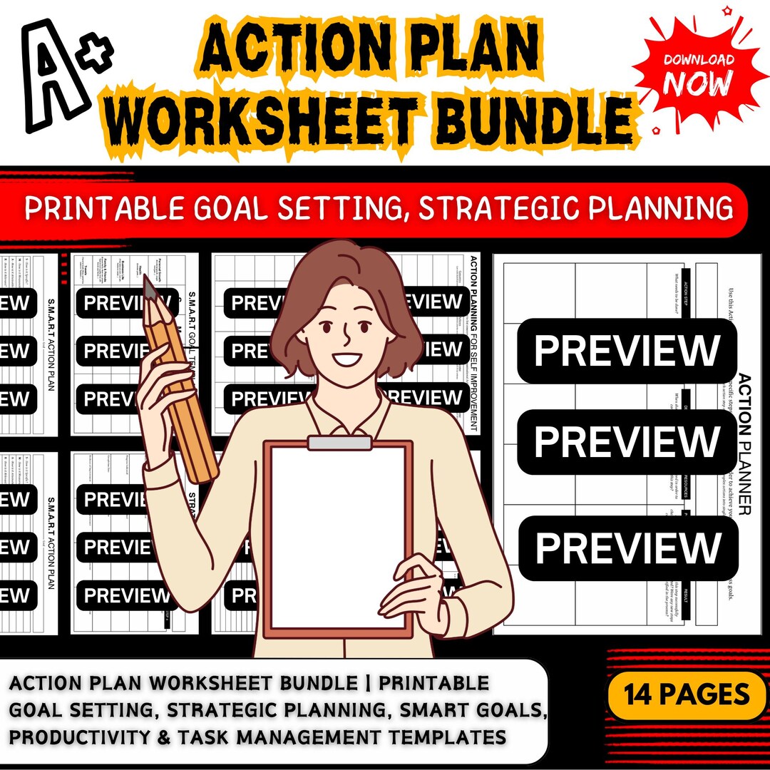 Printable Action Plan Worksheet Bundle: Goal Setting & Task Management ...