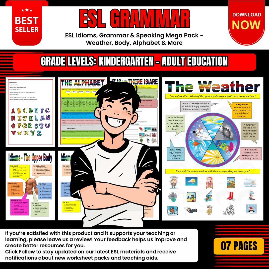 ESL Idioms, Grammar & Speaking Mega Pack - Weather Body Alphabet Learn ...