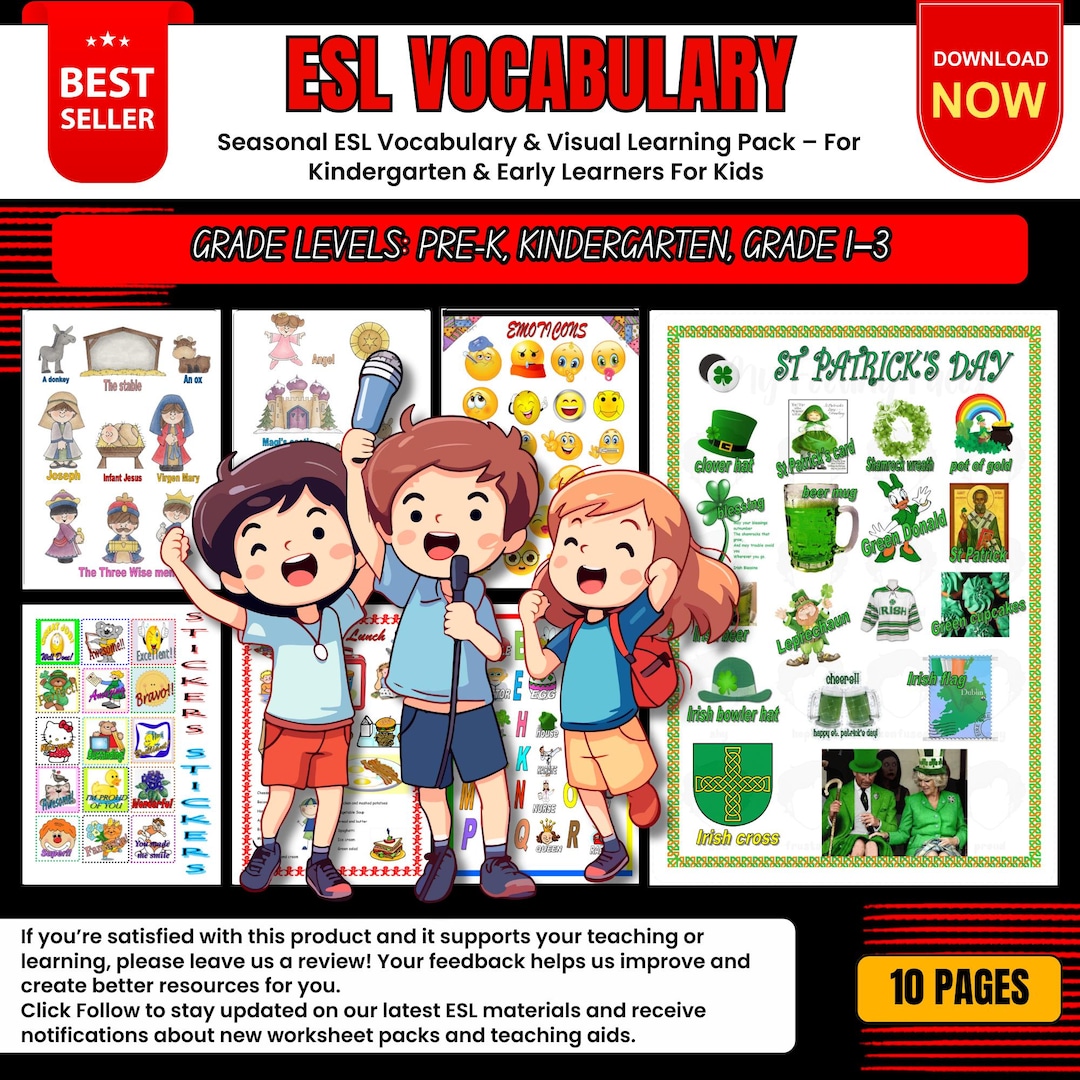 ESL Vocabulary Worksheets – Visual Learning Pack for Early Learners - Etsy