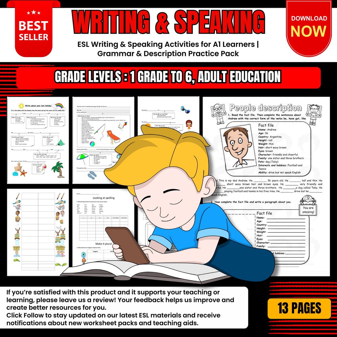 ESL Writing & Speaking Activities for A1 Learners | Grammar Description ...