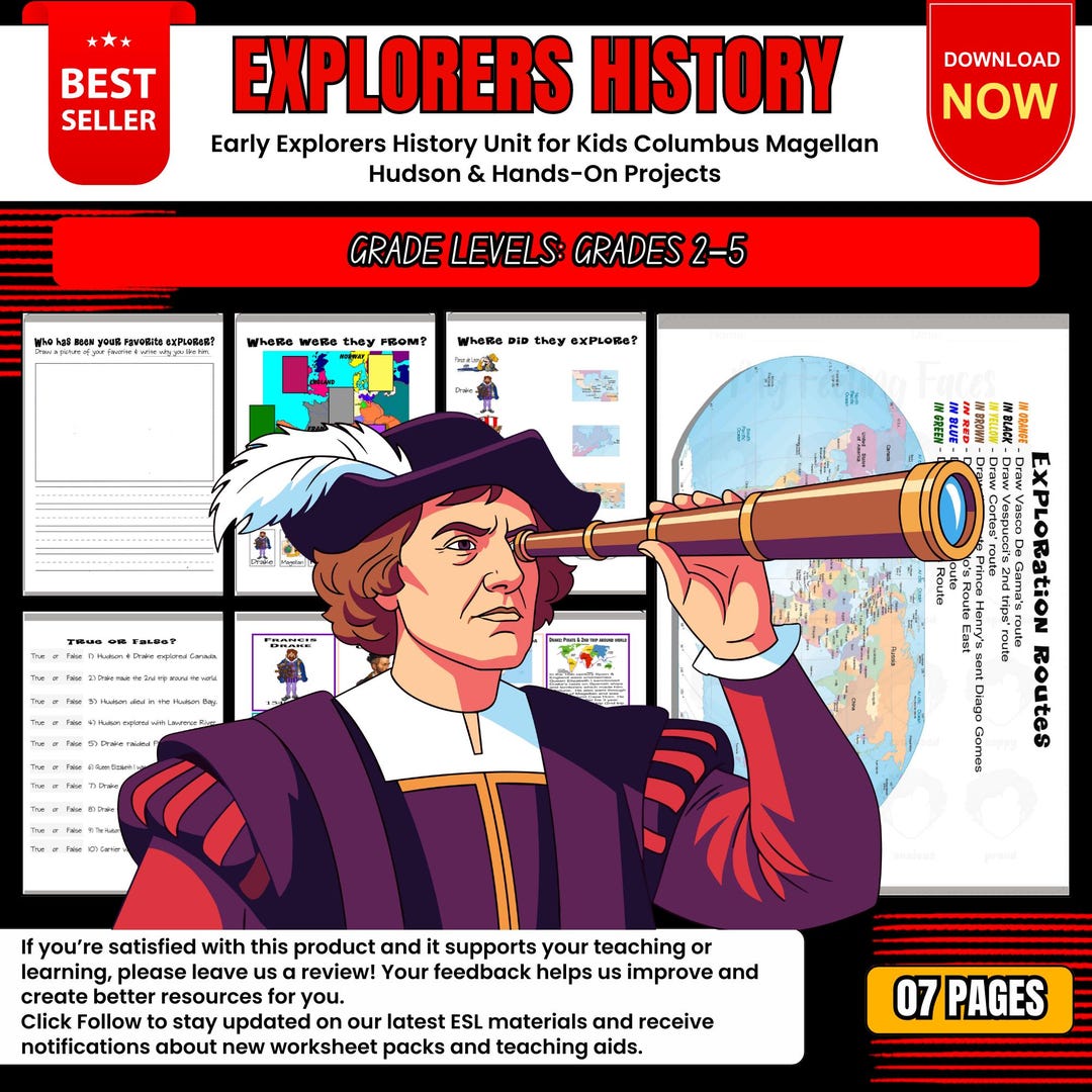 Early Explorers History Unit for Kids Columbus Magellan Hudson & Hands ...