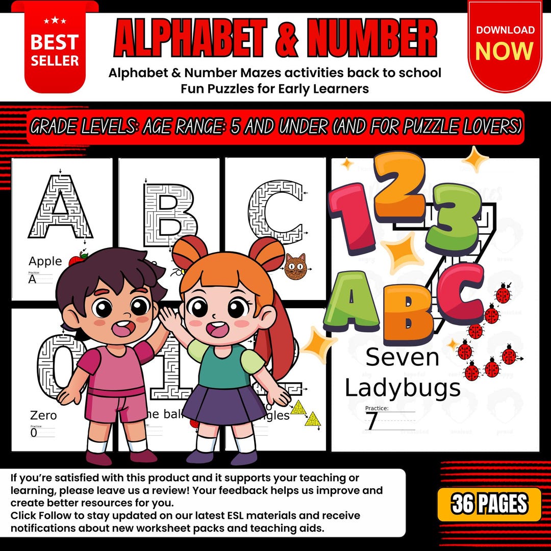 Alphabet Number Mazes Activity Book: Preschool Learning Puzzles (36 ...