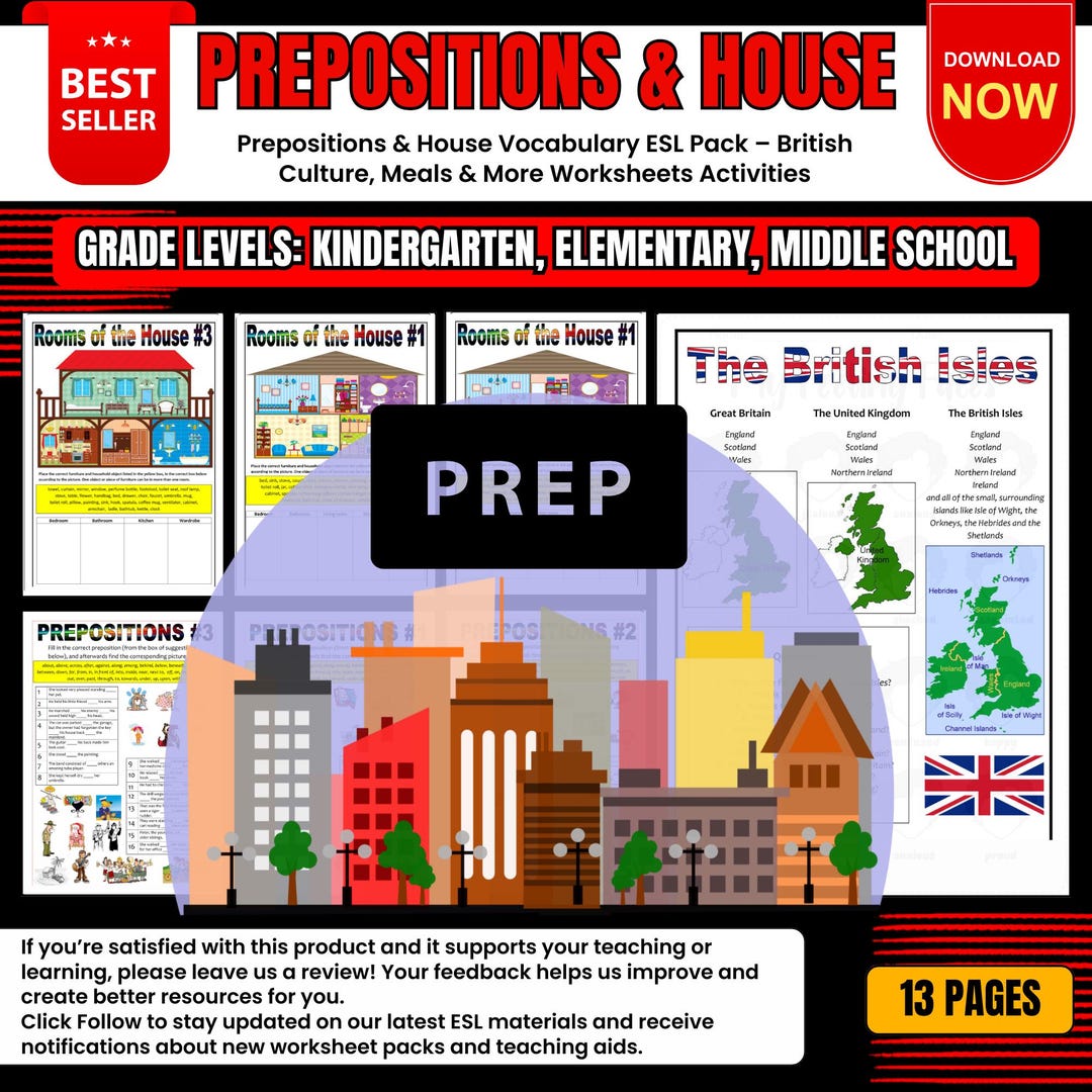 Prepositions House Vocabulary ESL Pack – British Worksheets and ...