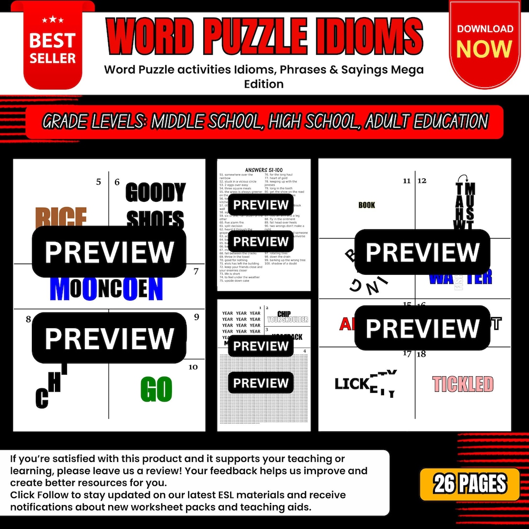 Word Puzzle Activities Idioms, Phrases & Sayings Mega Edition - Etsy