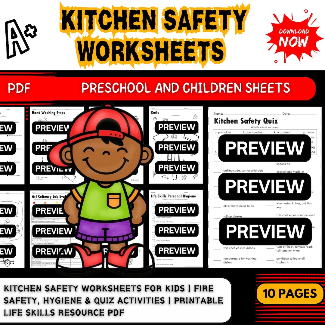 Kitchen Safety Worksheets: Fire Safety, Hygiene & Quiz (PDF Download ...