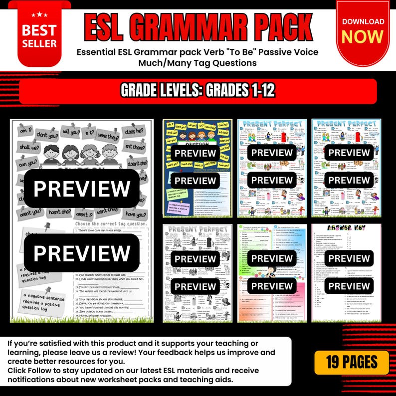 Essential ESL Grammar Pack Verb "to Be" Passive Voice Much/many Tag ...