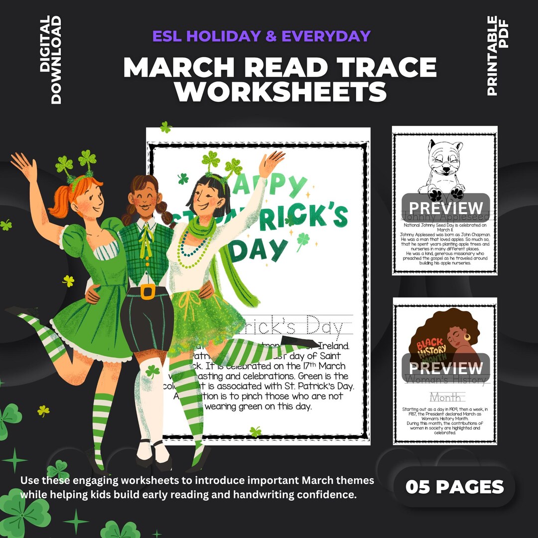 March Read Trace Worksheets - St. Patrick’s Easter & More - Etsy