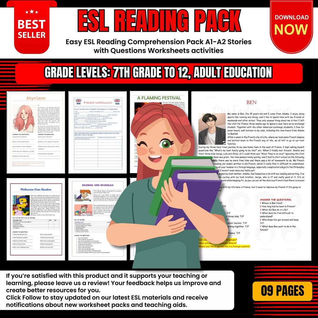 Easy ESL Reading Comprehension Pack A1-A2 Stories With Questions ...