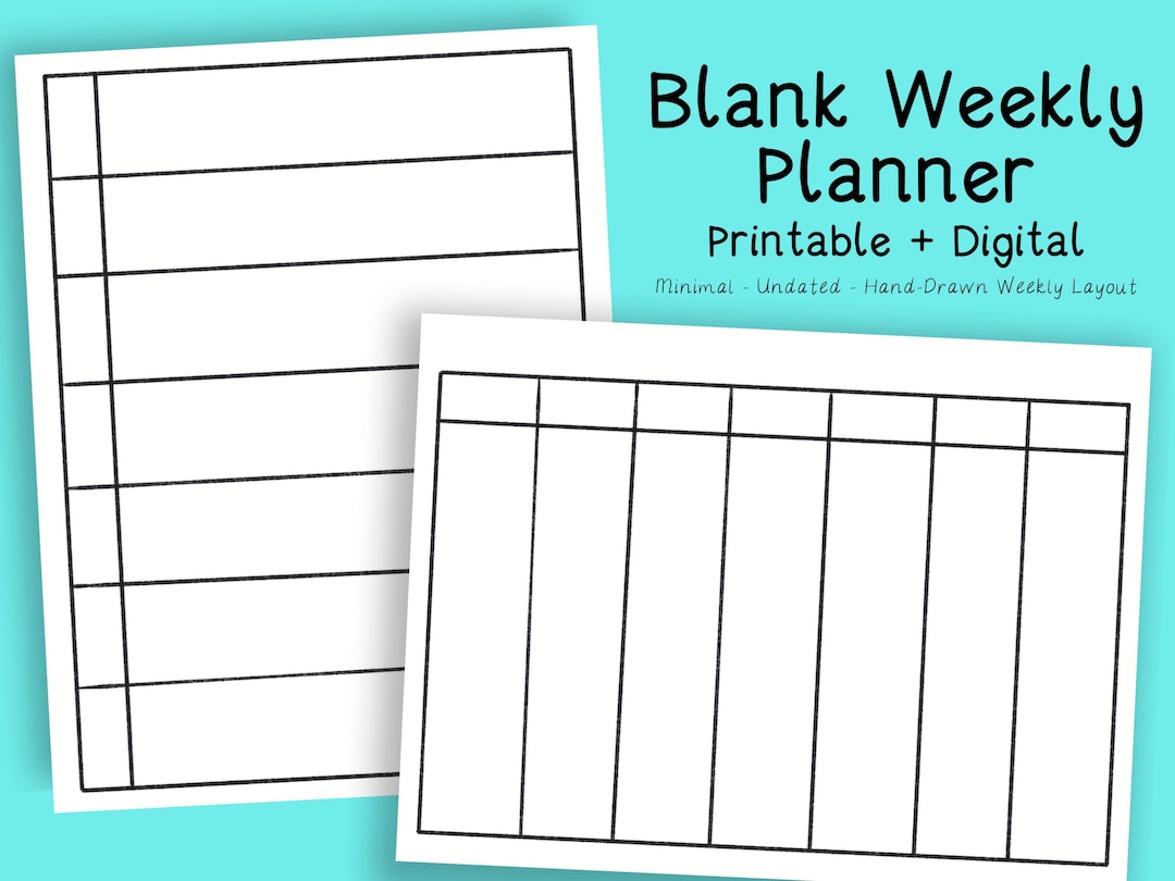 Blank Weekly Planner Printable & Digital | Hand-drawn Minimal Undated ...