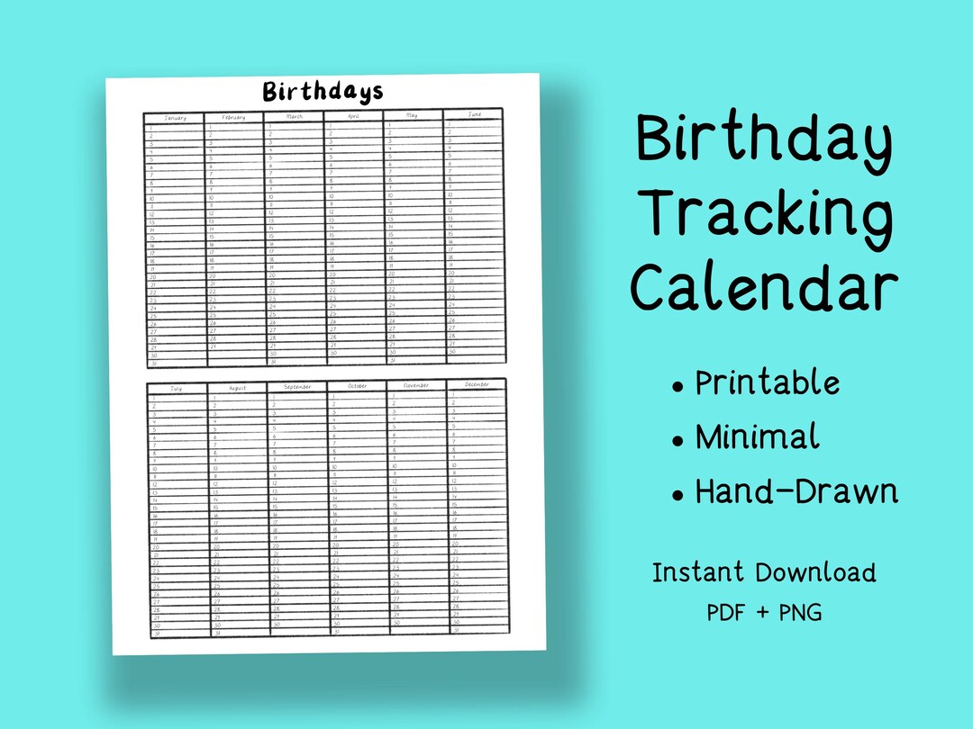 Printable or Digital Birthday Calendar Tracker, PDF & PNG - Etsy