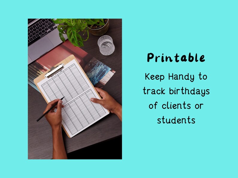 Birthday Tracker Printable, Birthday Calendar, Perpetual, Minimal, Hand ...