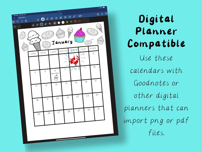 2026 Digital Calendar for Goodnotes, Minimalist Vertical Monthly ...