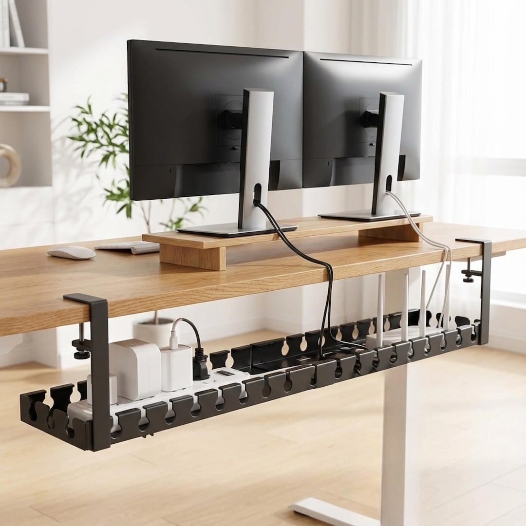 Under Desk Cable Management Tray – Clamp on No Drill Wire Organizer for ...