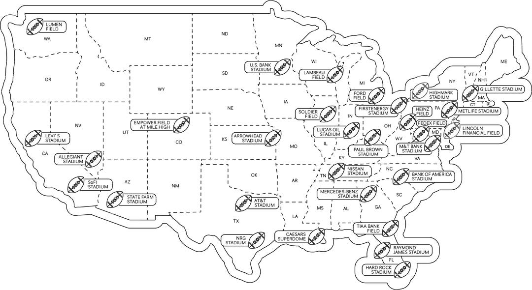 Us Football Stadium Map Vector File Cnc Laser Cutting, Wood, Metal ...