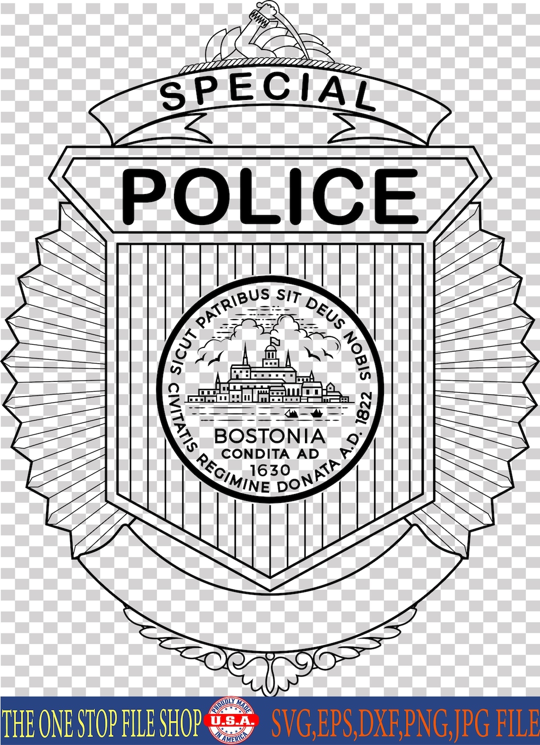 Special Police Bostonia Badge Vector File Cnc Laser Cutting, Wood ...