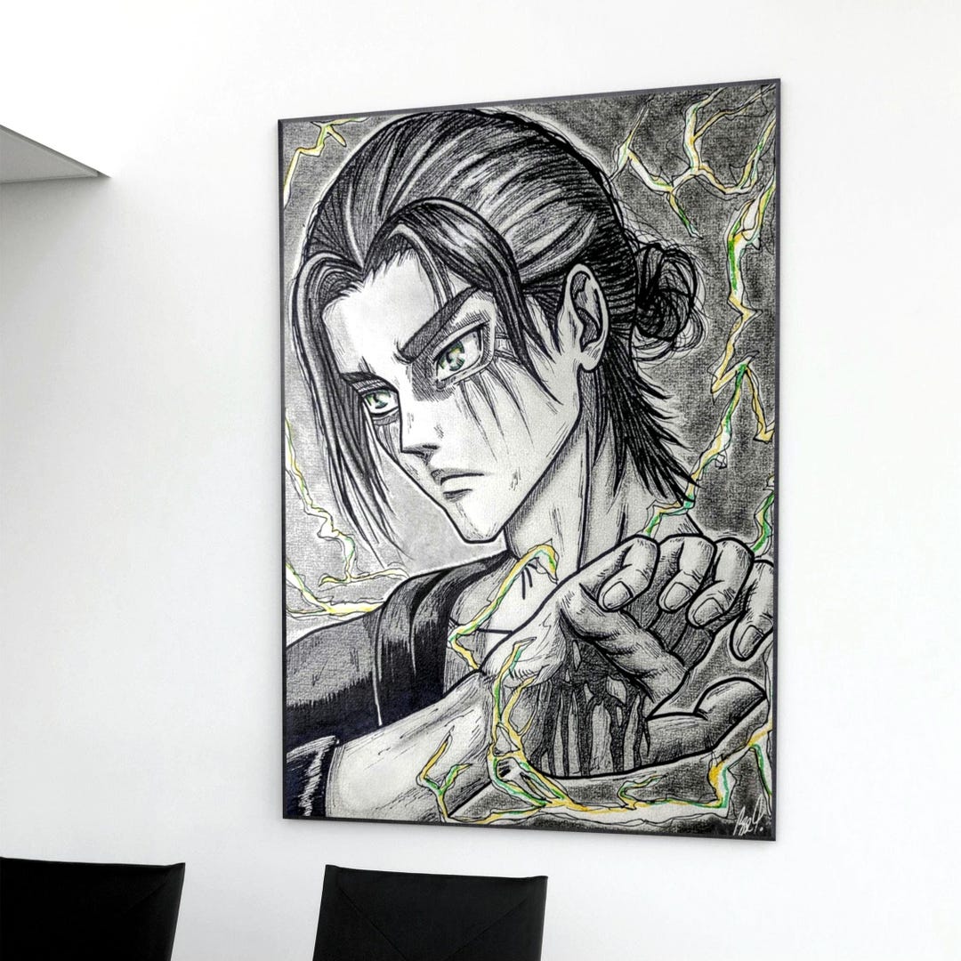 Eren Hand-drawn Poster | Attack on Titan Anime Manga Wall Art | Fan Art ...