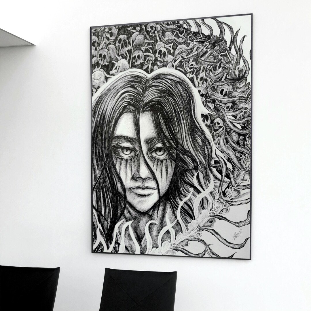 Eren Hand-drawn Poster | Attack on Titan Anime Manga Wall Art | Fan Art ...
