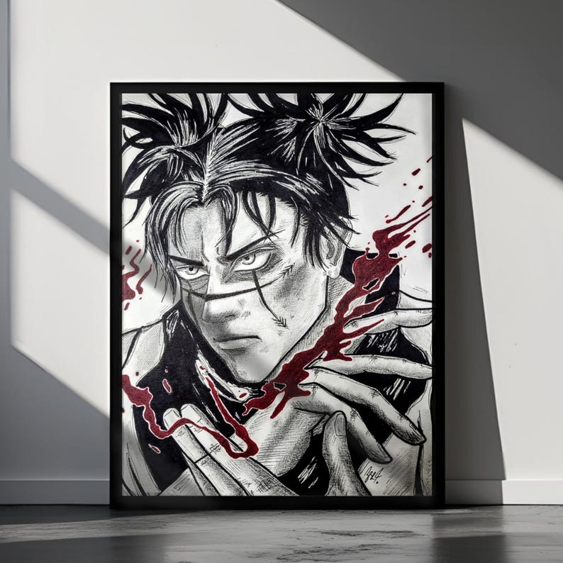 Framed JJK Poster | Hand Drawn Anime Print | Ready to Hang Anime Manga ...