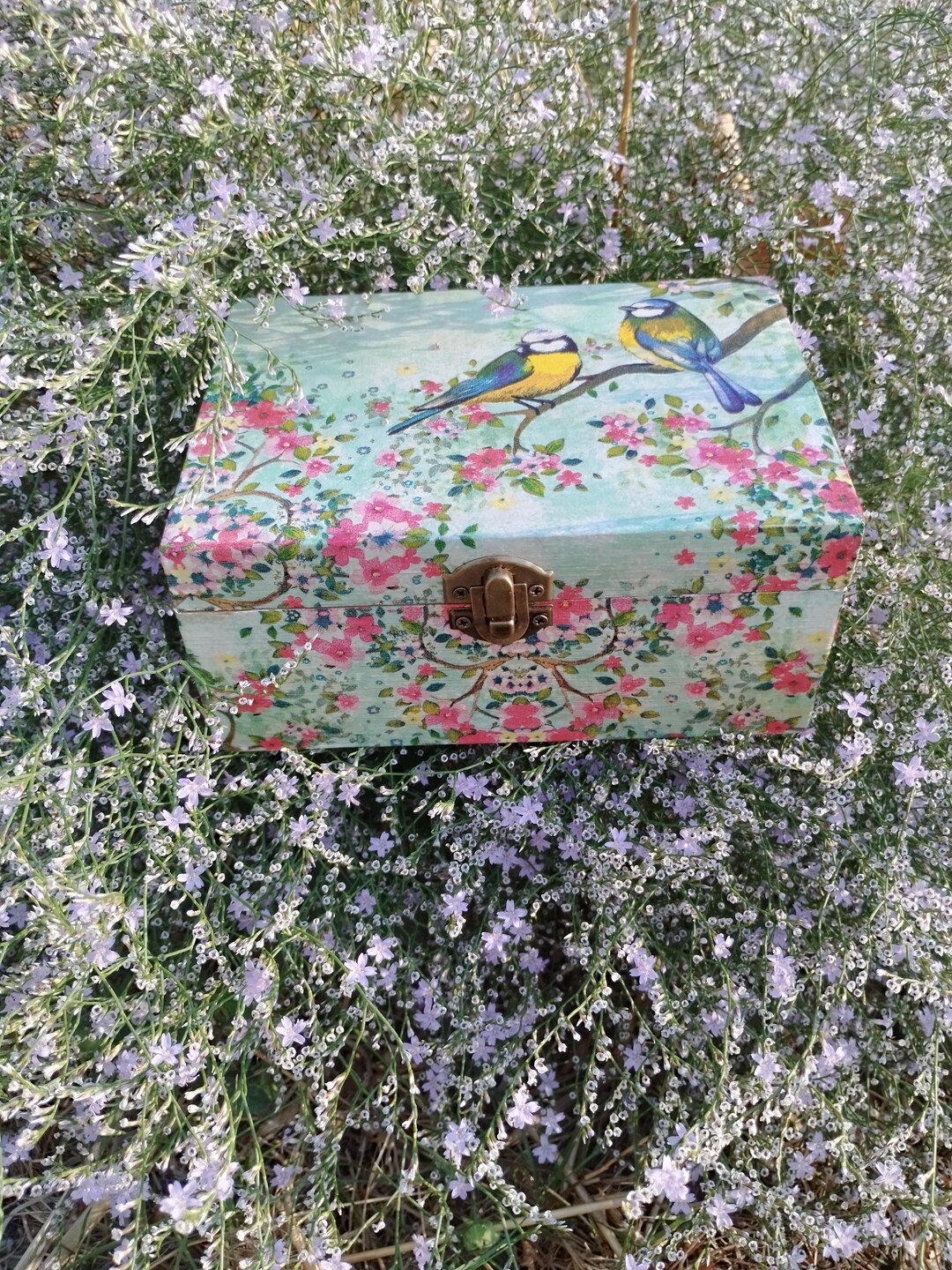 Vintage Bird Box, Flower Bird Box, Floral Bird Jewelry Box, Spring Bird ...