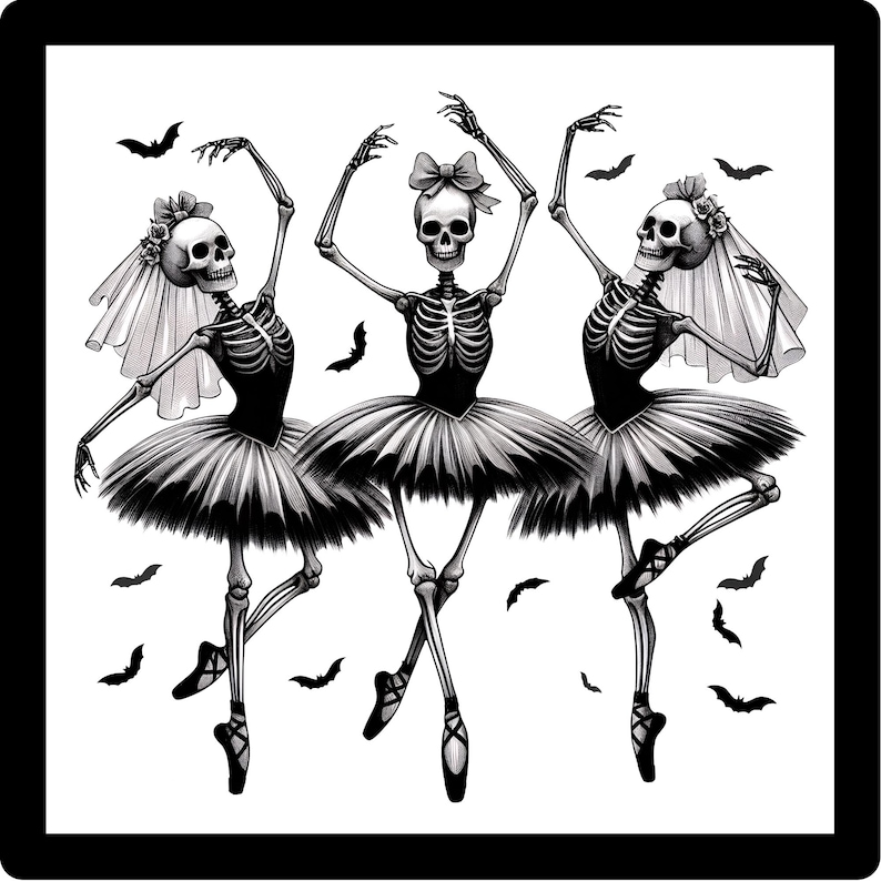Skeleton Ballerinas Halloween Wall Art Printable: Spooky Ballet, Black ...