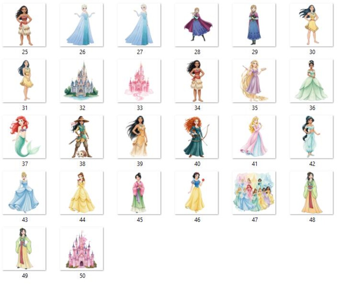 Princess Watercolor Bundle, Princesses PNG Cartoon Sublimation Clipart ...