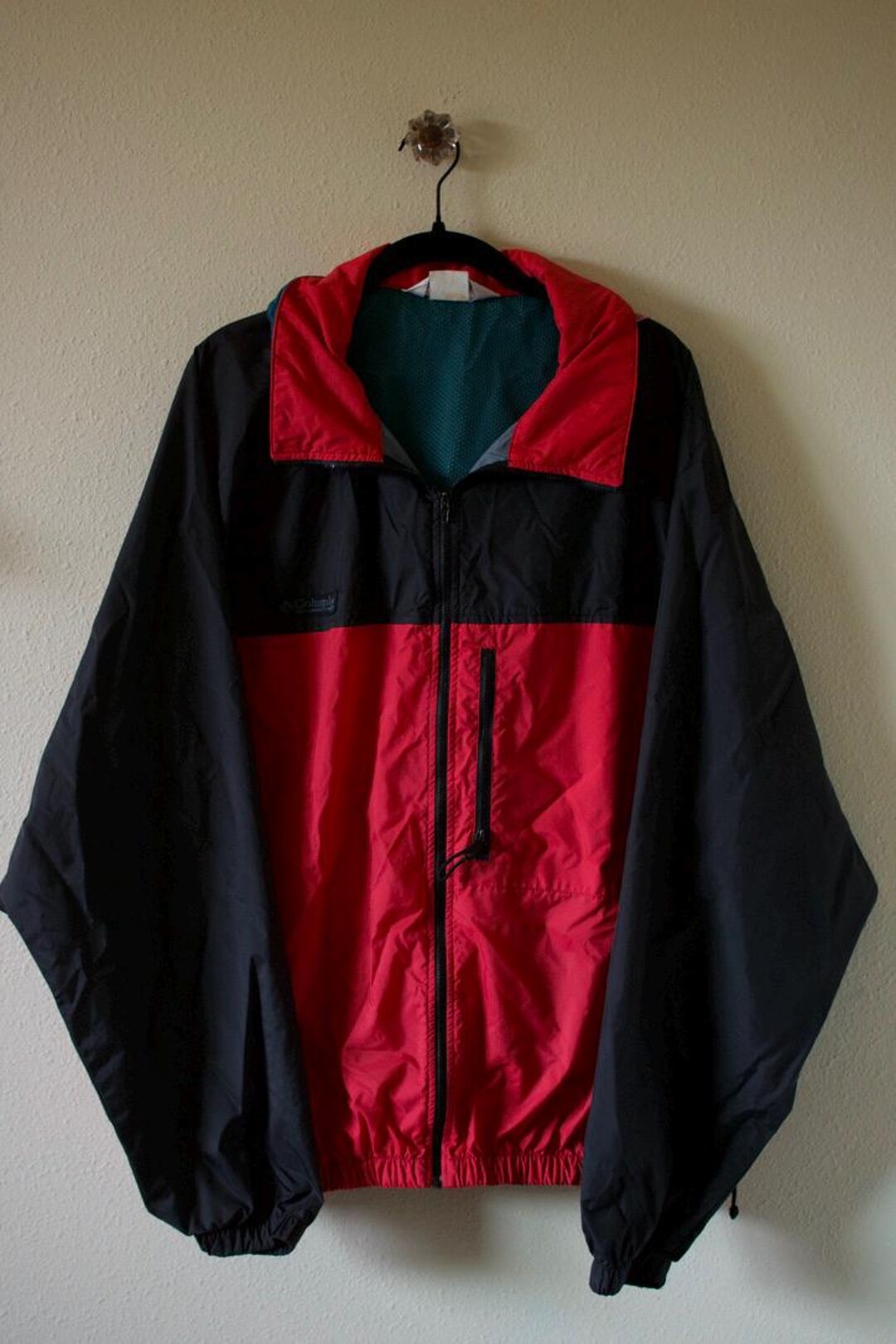 Vintage 90s Columbia Red Black Teal Windbreaker Hooded Rain Jacket - Etsy