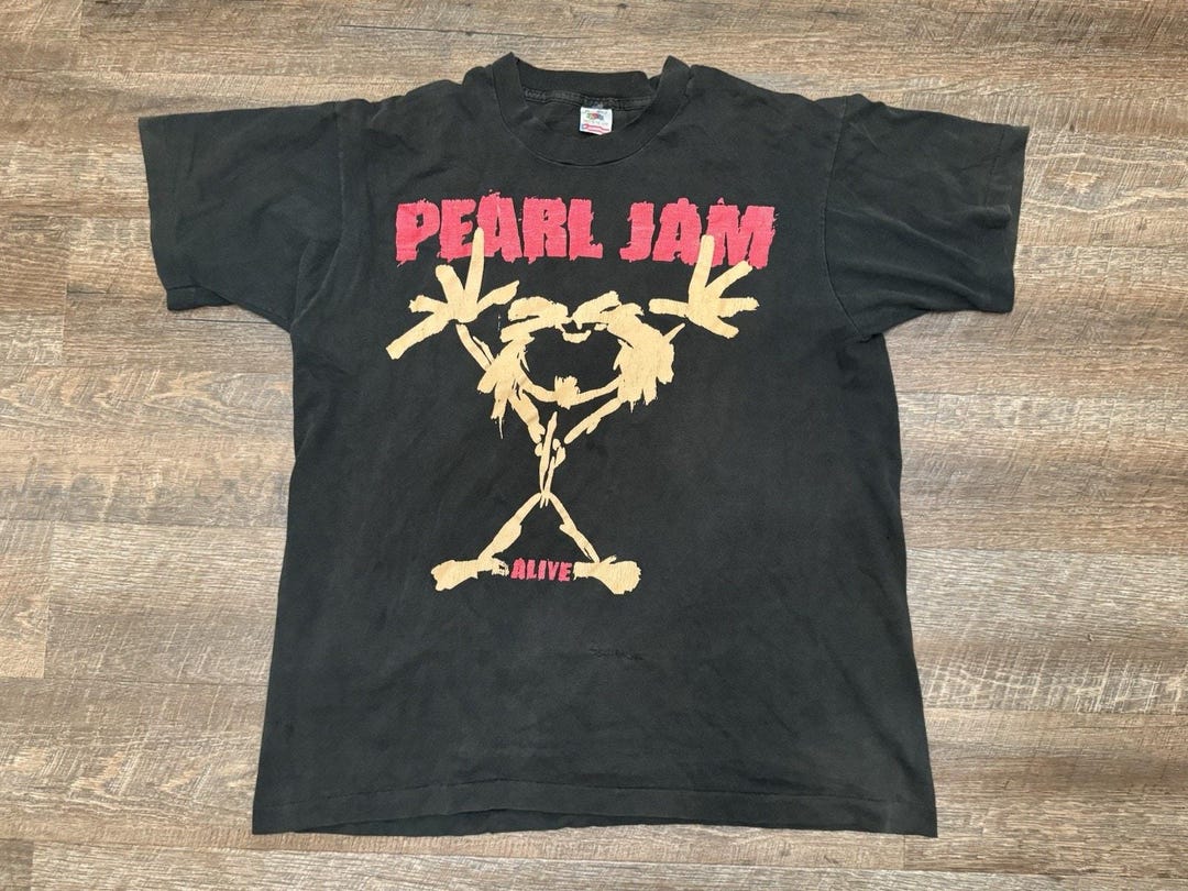 Vintage ORIGINAL 1990’s Pearl Jam Alive Stickman T Shirt XL Hanes Ten ...