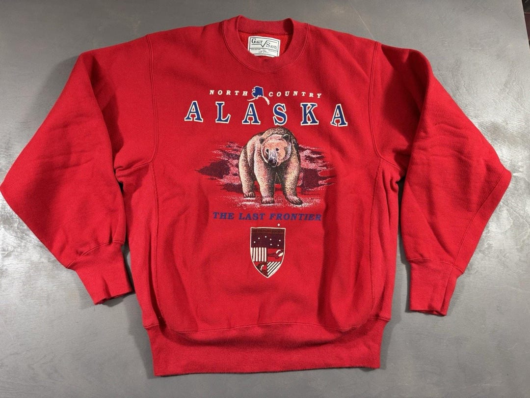 VTG Alaska Last Frontier Grizzly Bear Galt Sand Heavyweight Sweatshirt ...