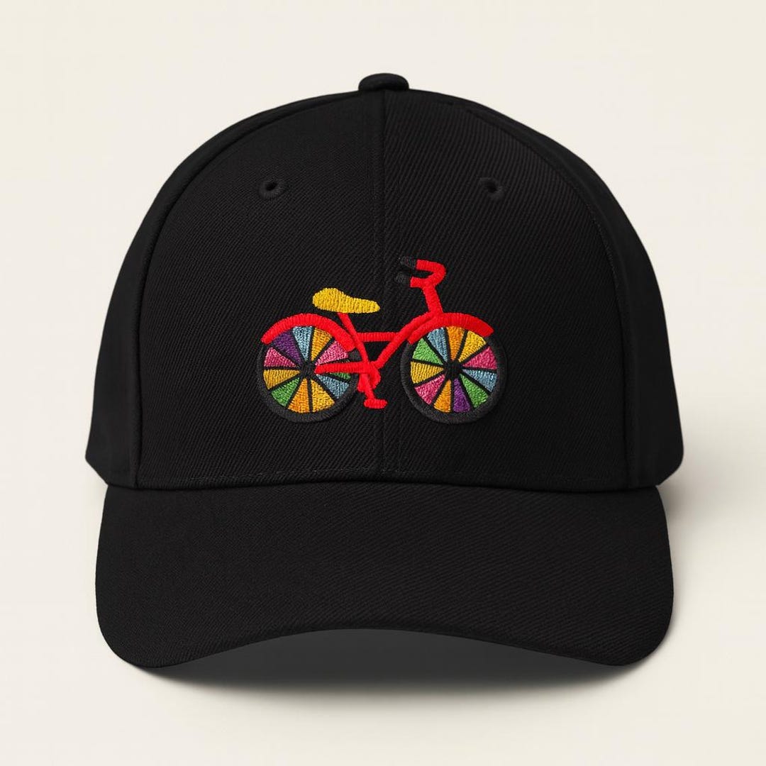 Rainbow Bicycle Embroidered Hat – Colorful Bike Dad Cap | Adjustable ...