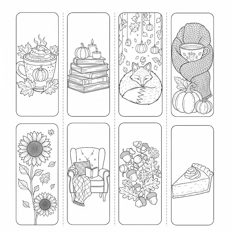 Fall Coloring Bookmarks: Autumn Designs, Cozy Activity (PDF Download ...