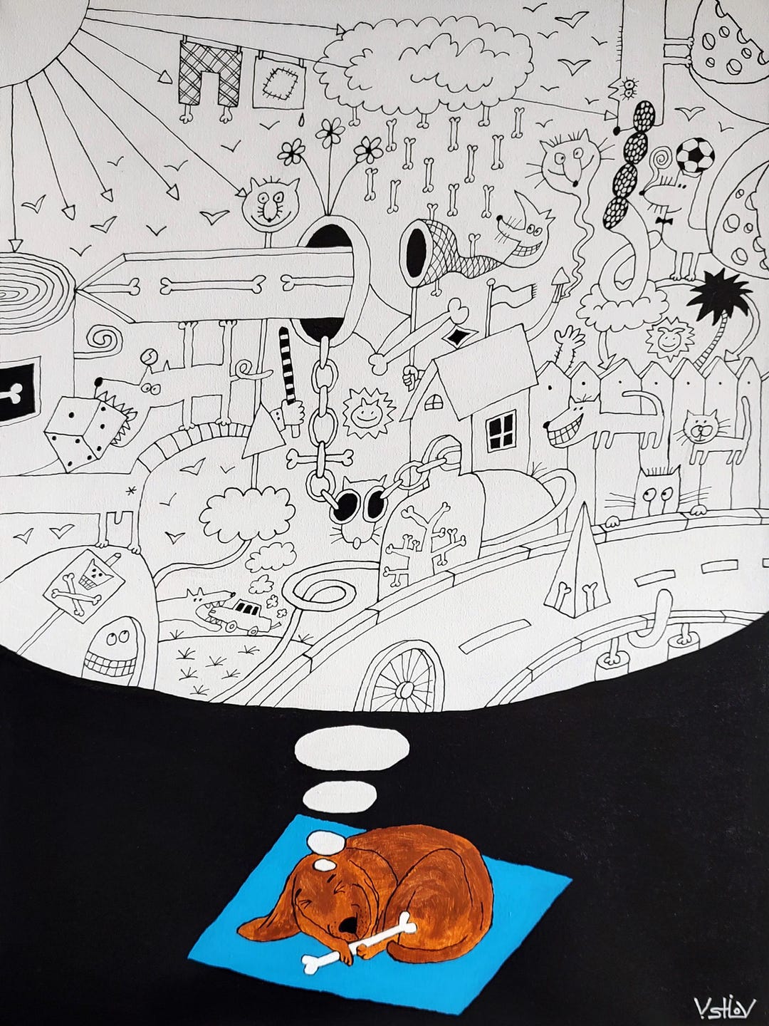 Custom-made Painting - REM Sleep Dog Art – Whimsical Acrylic Painting ...