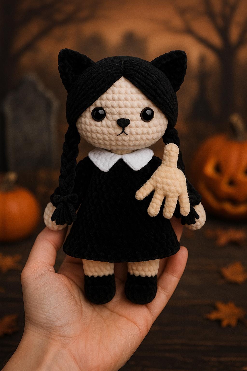 Crochet Gothic Cat Plushie: Wednesday Inspired Amigurumi (PDF Pattern ...