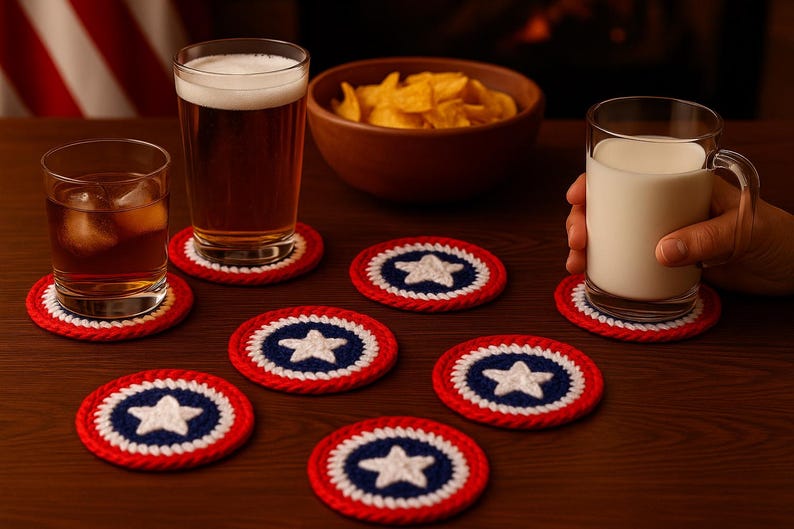 Patriotic Star Crochet Coaster Pattern: Red White Blue Decor (PDF ...