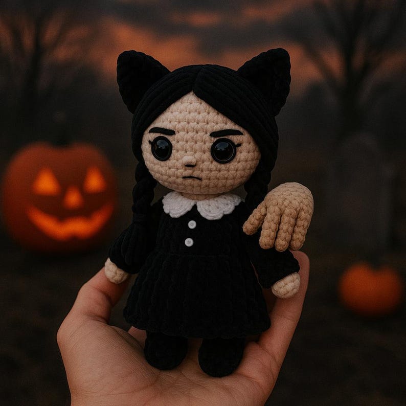 Crochet Gothic Cat Plushie: Wednesday Inspired Amigurumi (PDF Pattern ...