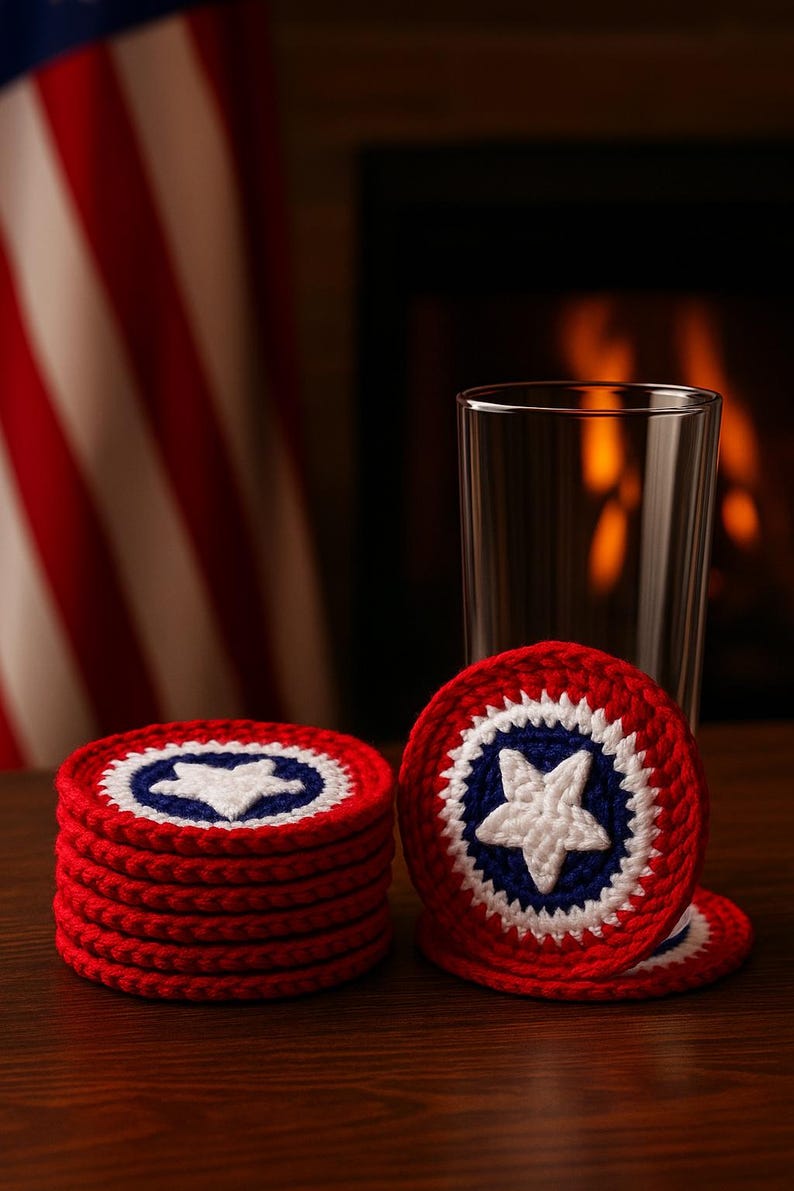 Patriotic Star Crochet Coaster Pattern: Red White Blue Decor (PDF ...