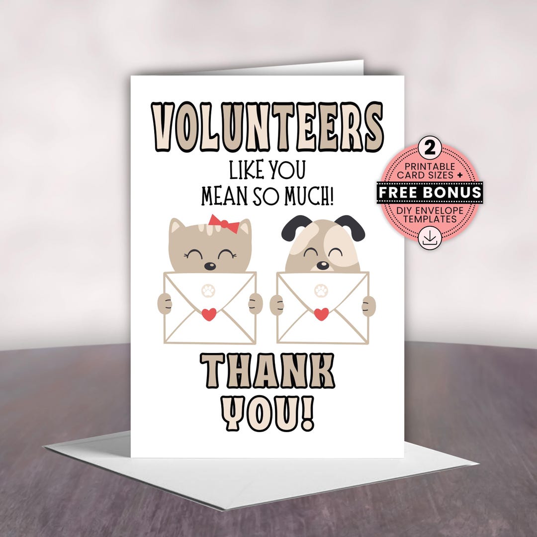 Volunteer Thank You Card, Printable Appreciation Gift With FREE DIY ...