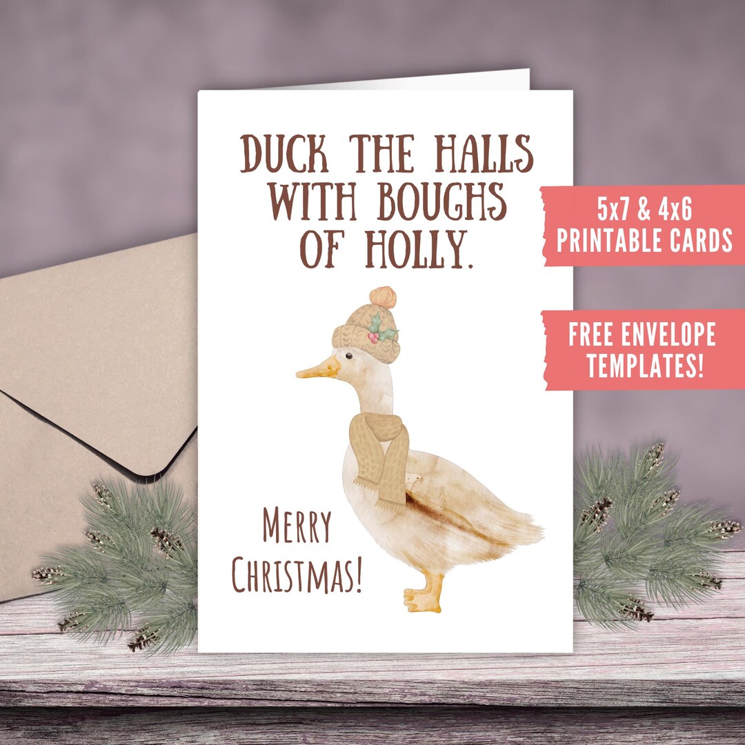 Cute Duck Christmas Greeting Card, Printable Watercolor Farm Animal ...