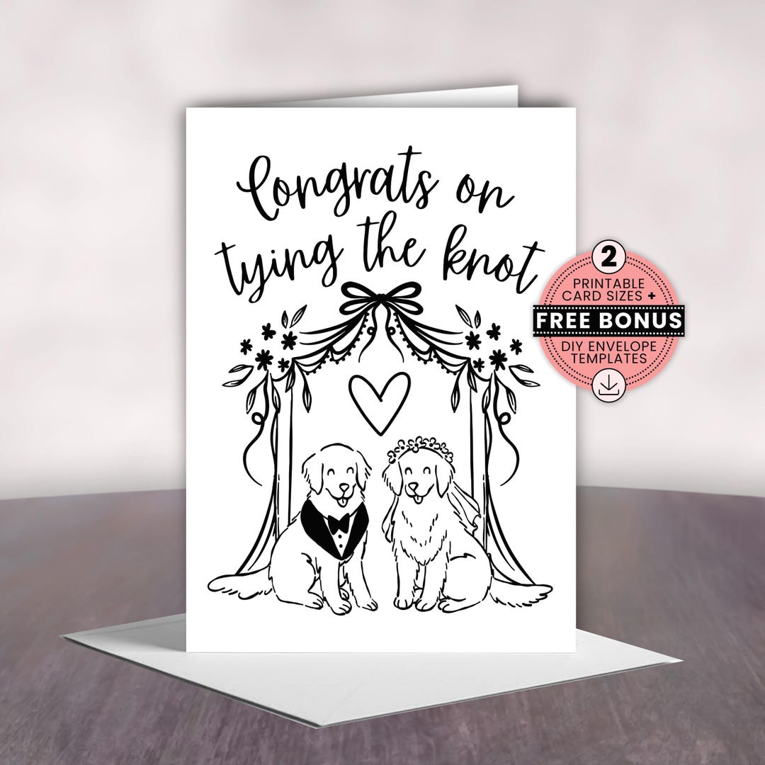 Wedding Card With Dogs, Printable Reception Gift, FREE DIY Envelope ...