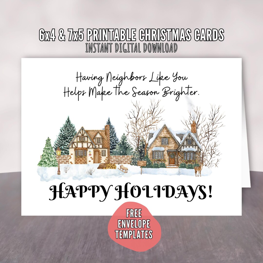 Printable Neighbor Happy Holidays Card, FREE DIY Envelope Template ...