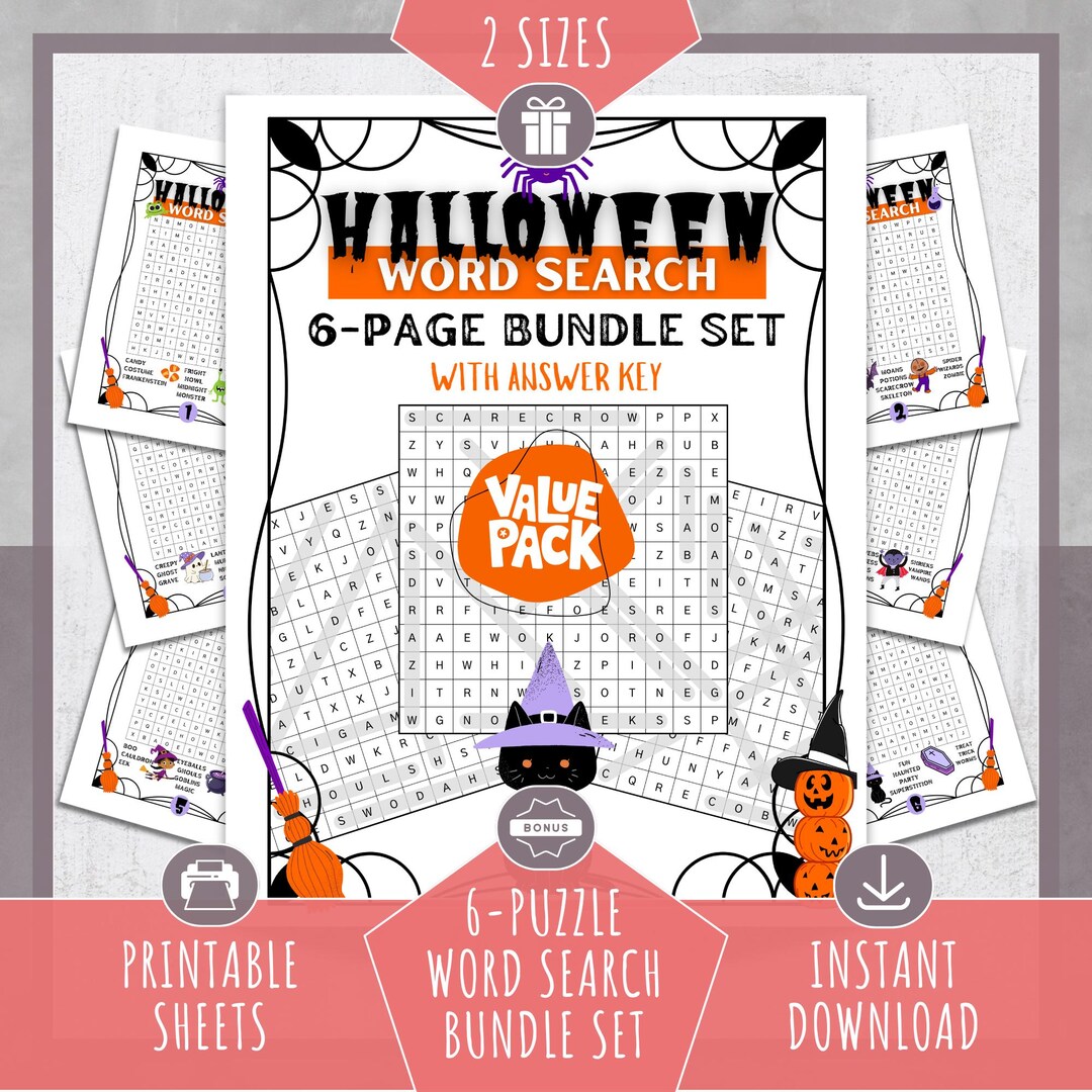 6 Halloween Word Search Bundle | Printable Instant Digital Download ...