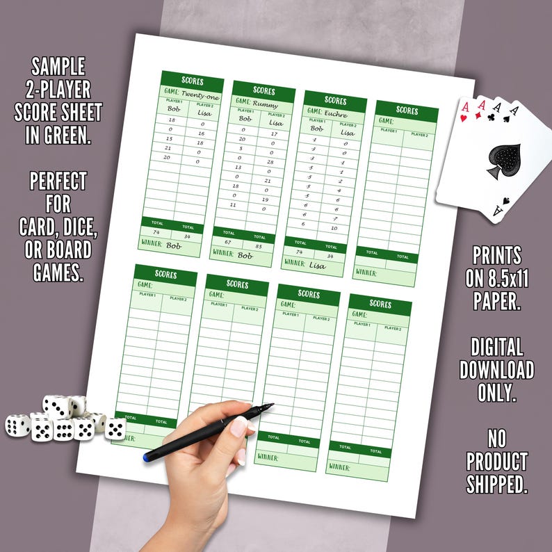 60 Printable Score Sheet Bundle - Dice, Cards, Board Game Trackers for ...