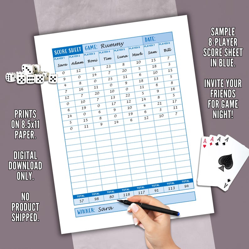 60 Printable Score Sheet Bundle - Dice, Cards, Board Game Trackers for ...