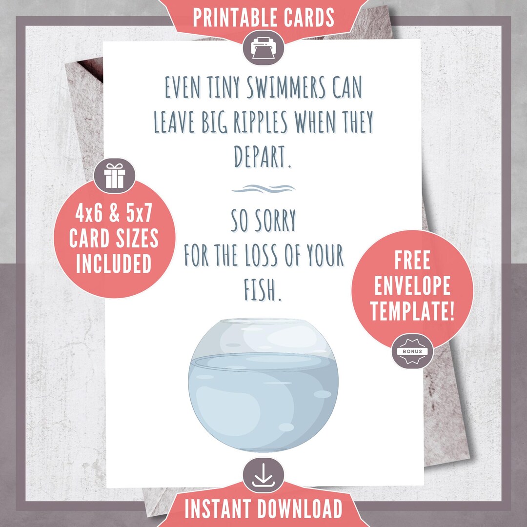 Small Fish Condolence Card, Printable Pet Fish Loss Gifts, Print at ...