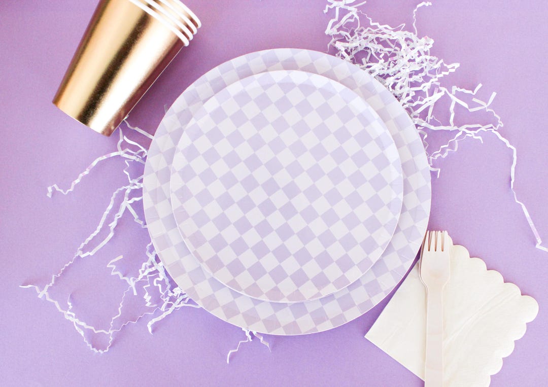 Lilac Checkered Paper Dessert Plates | Set of 4 - Etsy