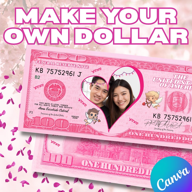 Personalized Pink 100 Dollar Bill Canva Template, Editable Fake Money ...
