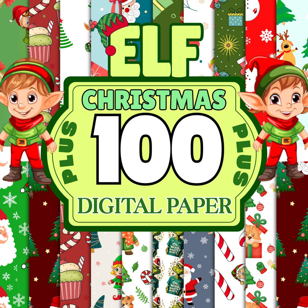 Digital Paper Bundle – 12x12 Elf Christmas Patterns, 100 PNG Designs ...
