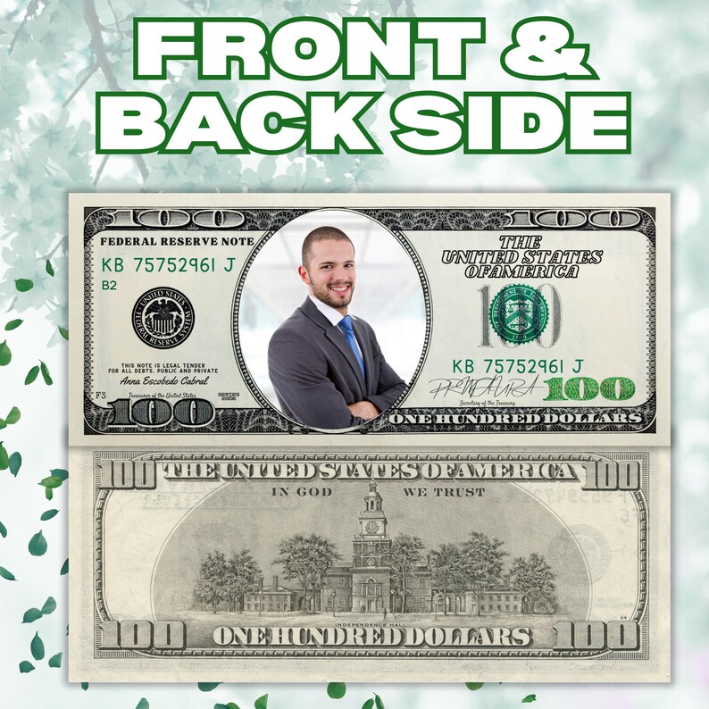 Custom 100 Dollar Bill Template, Editable Canva Money Design With Face ...